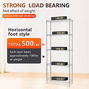 FDW Shelves,Wire Shelving Utility Storage Shelves Shelving Unit NSF Certified Height Adjustable Metal 5 Tier Shelves Easy Assembly 24" L x 14" W x 60" H,Chrome