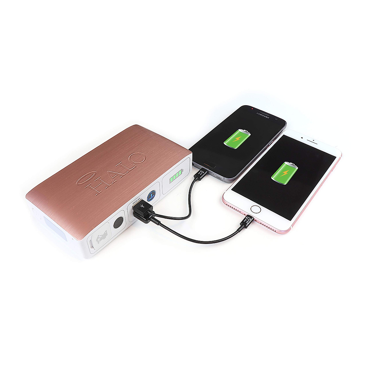 HALO Bolt Compact Portable - Car Battery Jump Starter with 2 USB Ports to Charger Devices, Portable - Rose Gold