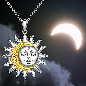 Jewlikee Sun Necklace Gold and Silver Moon Necklaces for Women Sun Moon Pendant Sunshine Sterling Silver for Couples Gift