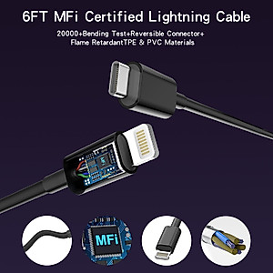 Phone Charger [MFi Certified] 3 Pack 20W PD USB C Wall Fast Charger Adapter with 3 Pack 6FT Type C to Lightning Cable Compatible for iPhone 14 13 12 11 Pro Max XR XS X,iPad (Transparent Black)