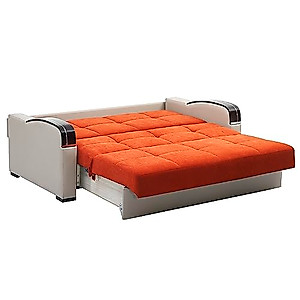 Sweethome Stores 74" Pull Bed with Storage, Firm, Fabric, 650 lbs Capacity, Sleeper Sofa, Futon for Living Room or Home Office Convertible Couch, DormirClack Sofabed, Orange