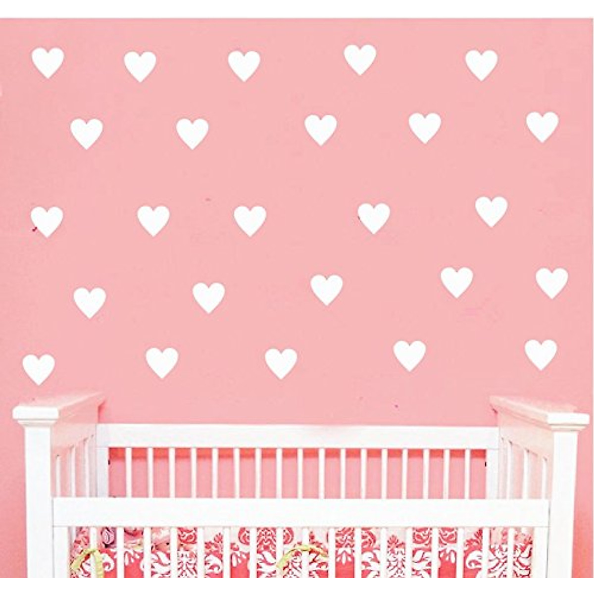 Set of 96 Pieces 2" Heart Wall Decor Sticker DIY Children's Wall Decor Decals Removable Vinyl Kids Room Baby Boys Grils Bedroom Wall Sticker YYU-19 (White)