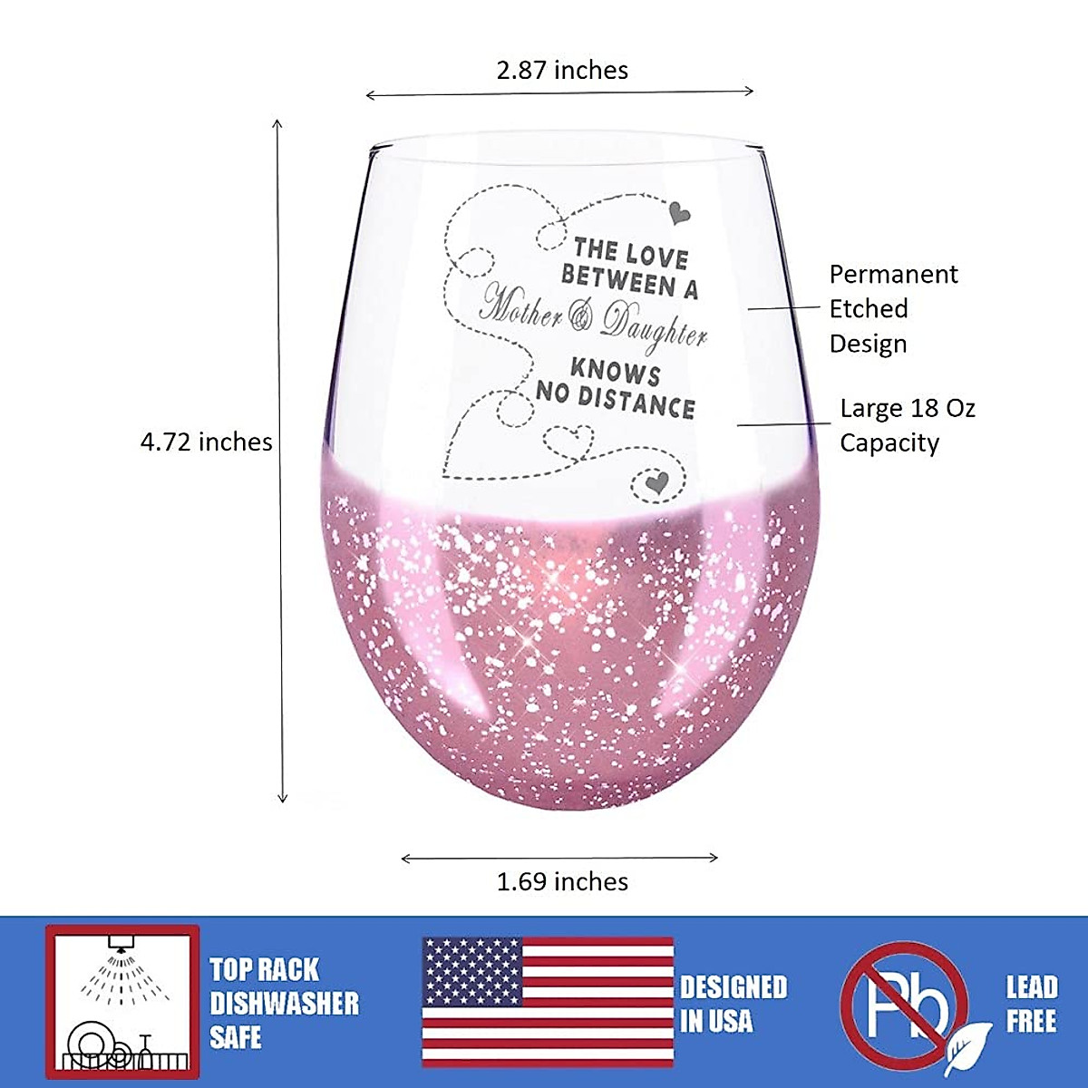 Osci-Fly Mothers Day Gifts for Mom from Daughter, The Love Between a Mother and Daughter Knows No Distance Handmade Etched Wine Glass & Best Mom Socks - Long Distance Gifts to Mom