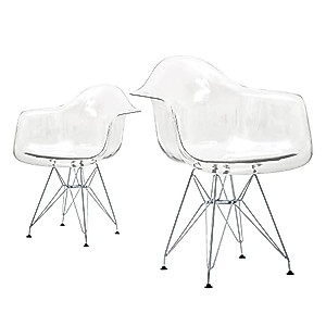 CangLong Clear Plastic Armchair Metal Legs Lounge Arm Chair for Kitchen, Dining, Living, Guest, Bed Room, Set of 2, Transparent 1