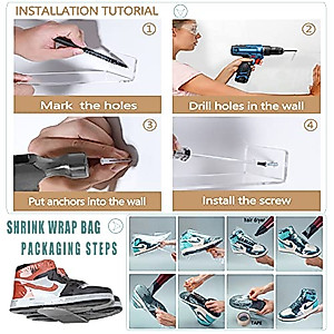 AOHMPT Clear Floating Shoe Display for Wall Mount-Floating Shoe Shelves to Showcase Sneaker Collection, Shoe Wall Shelf, Shoe Shelf for Wall, Sneaker Shelf with Shrink Wrap Bags (6 pack+)