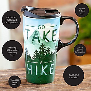 Cypress Home Go Take a Hike Ceramic Travel Cup - 5 x 7 x 4 Inches