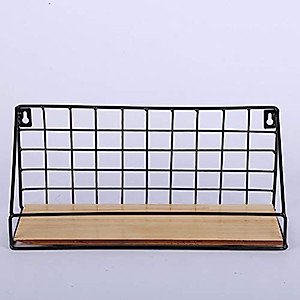 DOITOOL Wire Storage Rack Floating Shelves Wall Mounted Rustic Wood Wire Frame Hanging Shelf for Bedroom Bathroom Living Room Kitchen Office Size M Cabinet Storage Shelf