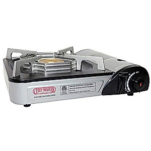 Chef Master 90011 Butane Countertop Stove ONLY, Portable Camping Stove 10,000 BTU Output Brass Burner, Piezo Ignition Portable Stove with High-Impact Carry Case for Emergency Use & Outdoor Cooking