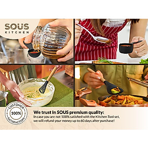 Sous Kitchen Silicone Kitchen Utensils Set & Silicone Cooking Utensils - Kitchen Silicon Utensil Set Wooden Handles - Cooking Utensil Set & Baking Essentials - 30 pcs Silicone Spoons for Cooking