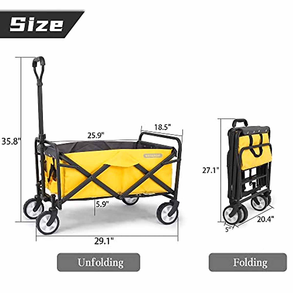 WHITSUNDAY Collapsible Folding Garden Outdoor Park Utility Wagon Picnic Camping Cart,Wagon Cart Heavy Duty Foldable for Picnic Camping Cart with Wheel and Bottle Holders Yellow
