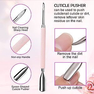 Makartt Cuticle Trimmer with Cuticle Pusher, 3 PCS Pink Nail Cuticle Nipper Professional Pedicure Manicure Tools with Stainless Steel Dual End Pusher, Nail Scraper