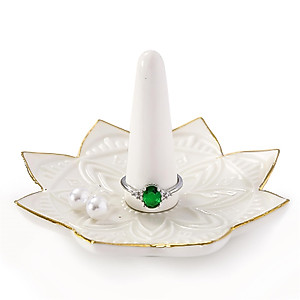 Ceramic Ring Holder for Jewelry,White Mandala Ring Dish Jewelry Dish Jewelry Holder,Room Decor,Engagement Wedding Birthday Gifts for Couples Women Girls