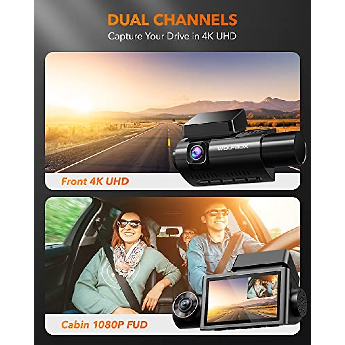 WOLFBOX i07 Dash Cam, 3 Channel Dash Cam with WiFi GPS, 4K+1080P Dash Camera Front and Inside, 2.5K 1600P+1080P+1080P Dashcam Front Rear and Cabin, 3" LCD Super IR Night Vision, Smart Parking Monitor