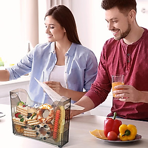 Baderke 4 Pcs Freezer Organizer Bins with Wheel Gray Plastic Narrow Storage Containers for Fruit (10 x 13.3 x 3.5'')