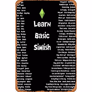 Yzixulet How To Speak Simlish - The Basics To The Unique Language of The SIMS Poster Vintage Retro Metal Sign 8x12 Inch Man Cave Home Wall Decor, 8 x 12 Inch
