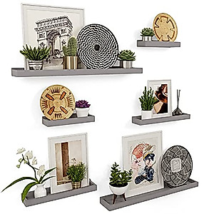 Wallniture Philly Floating Shelves for Wall Collage, Picture Ledge and Varying Sizes Bookshelf for Living Room Decor, Set of 6, Gray