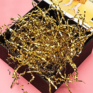 Keoferlo Gold Crinkle Cut Paper Shred Filler 1/2 LB Metallic Iridescent Stuffing for Gift Boxes Gift Wrappings Gift Baskets (Metallic Gold)
