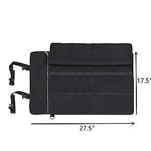 Chef's Knife Roll Bag With 10 Slots And 1 Large Zipper Pocket, Heavy Duty 16oz Waxed Canvas Knife Case