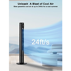 Uthfy 46" Tower Fan With Remote, 24ft/s Fan for Bedroom with 24 H Timer, 80° Oscillating Fan with 3 Speeds, 3 Modes, Portable Fans that Blow Cold Air, Standing Bladeless Fan for Room Home Office