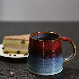 wewlink Large Ceramic Coffee Mug, Pottery Mug,Tea Cup for Office and Home,Handmade Pottery Coffee Mugs,16.5 Oz,Dishwasher and Microwave Safe,kiln altered glaze craft (Red)