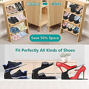 NK-STORE's Shoe Slots Organizer Space Saver Double Deck Shoe Rack Adjustable Shoe Slots for Closet Organization (Black, Pack of 2)