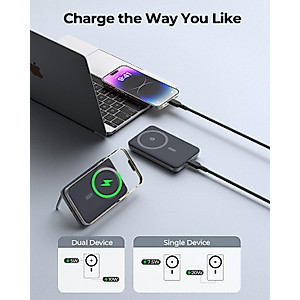 AMEGAT Magnetic Battery Pack 6700mAh for MagSafe, Foldable Kickstand Wireless Portable Charger with 20W USB-C Fast Charging, Only for iPhone 15/15 Plus/15 Pro/15 Pro Max, iPhone 14/13/12 Series