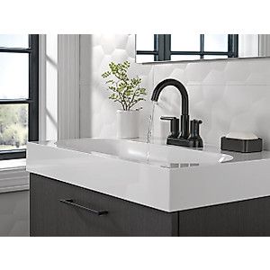 Delta Faucet Trinsic Matte Black Bathroom Faucet, Bathroom Sink Faucet, Centerset, Diamond Seal Technology, Metal Drain Assembly, Matte Black 2559-BLMPU-DST