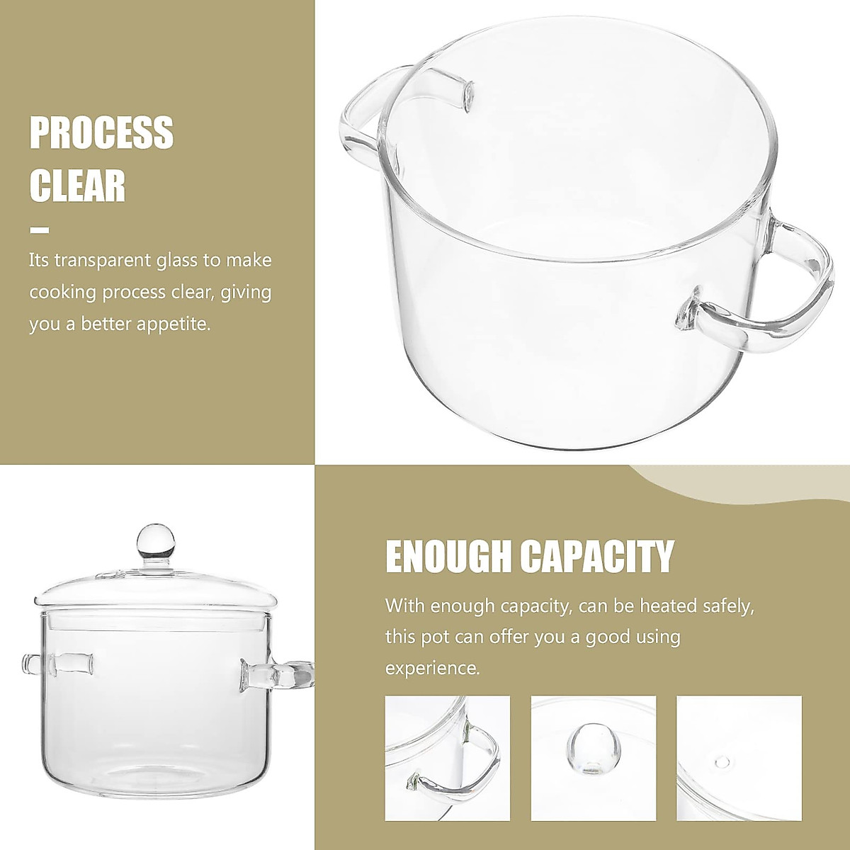 DOITOOL Glass Saucepan Heat Resistant: 1900ml Glass Cooking Pot with Cover Nonstick Soup Pot Sauce Pan for Soup Pasta Noodle Baby Food Transparent