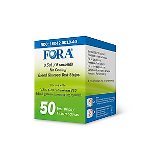 FORA V30 G30 Premium V10 Blood Glucose Test Strips - 50count, Precise Blood Sugar Measurement for Diabetes and Your Diabetic Diet