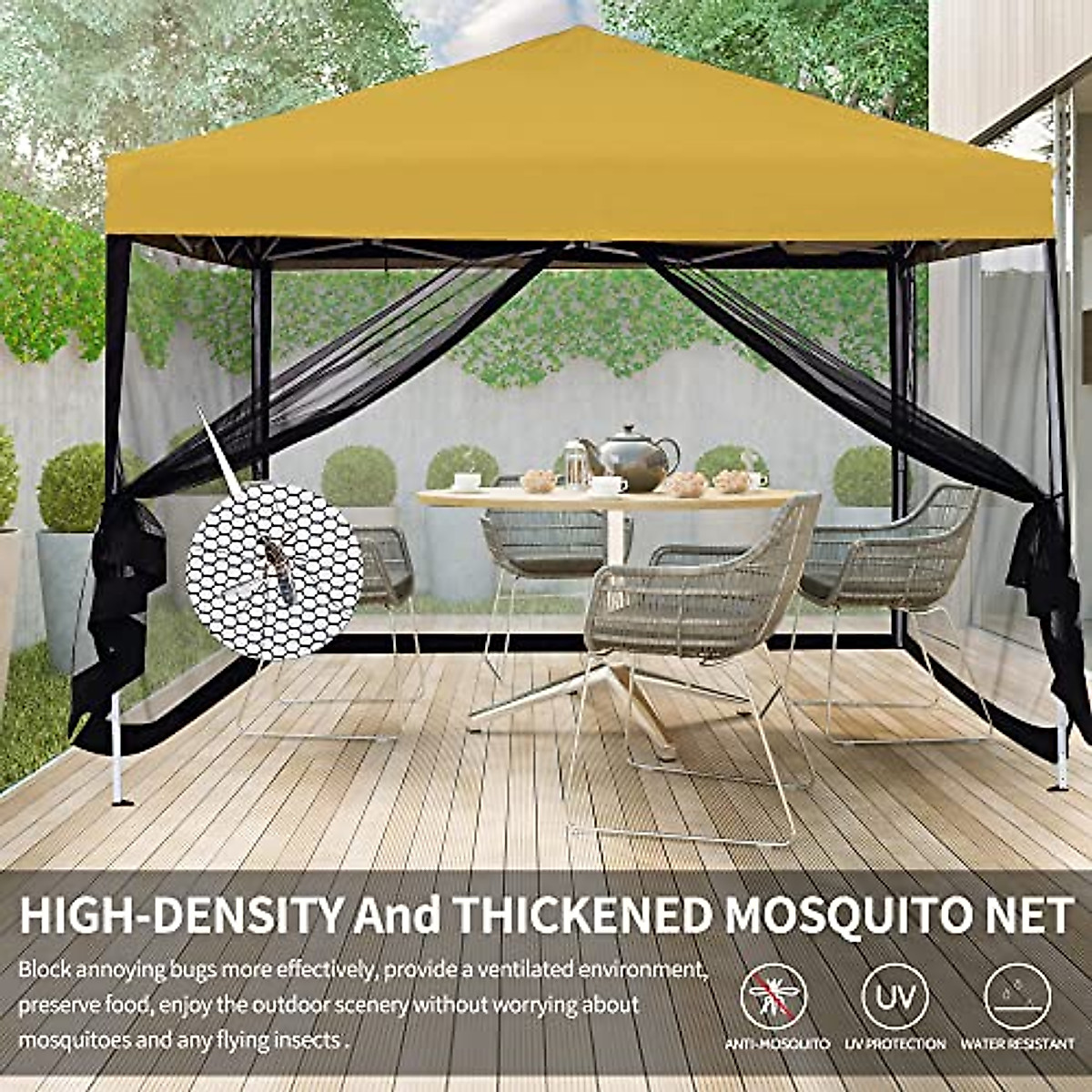 WenHaus Patio Mosquito Net for 10'x10' Gazebo Pop Up Canopy Tent Mesh Netting Screen Sidewall with Zipper for Outdoor Camping (Mosquito Netting Only, Black)