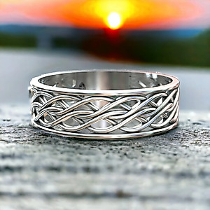 Endless Irish Celtic Knot Band Ring Oxidized 925 Sterling Silver Viking Wedding Eternity Rings Unisex Woven Thumb Ring/Norse Nordic Jewelry for Men Women (8)