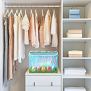 senya Easter Storage Baskets Collapsible Storage Bins with Lids, Happy Easter Bunny Eggs Storage Boxes Clothes Baskets for Organizing
