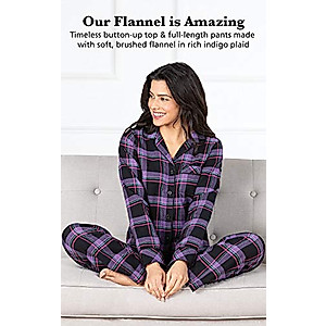 PajamaGram Flannel Pajamas Women - Pajama Set For Women, Black Plaid, LG