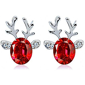 2 Pairs Women's Christmas Earrings, Girls Crystal Gemstone Santa Christmas Hat Earrings Luxury Christmas Reindeer Antlers Xmas Earring Stud Jewelry Gift Sets