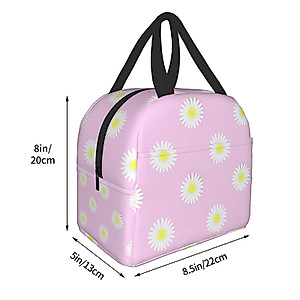 Ucsaxue Daisy Pink Flower Lunch Bag Travel Box Work Bento Cooler Reusable Tote Picnic Boxes Insulated Container Shopping Bags For Adult Women Men