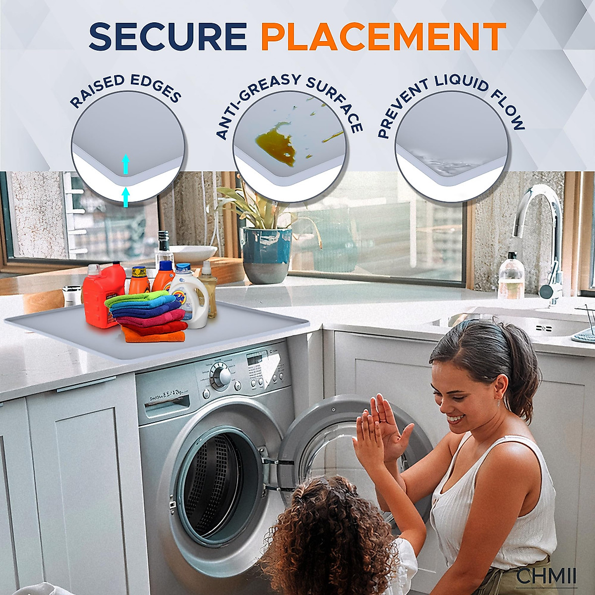 Silicone Washer and Dryer Top Protector Mat – 25.5“ x 23.6" Non-Slip Laundry Top Cover – Heat-Resistant Waterproof Protection – Multipurpose Silicone Mat