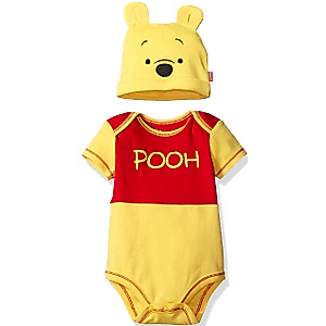 Disney Boys' Winnie the Pooh Bodysuit with Cap Set, Yellow, 0/3M
