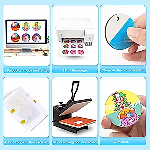 HTVRONT Sublimation Keychain Blanks Bulk - 120Pcs Sublimation Blanks Keychain with Blue Protective Film - MDF Round Keychain with Tassels - Heat Transfer Keychain Blanks Double Sided