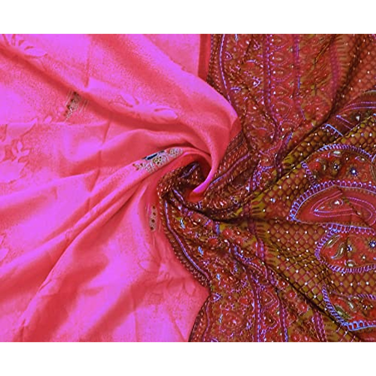 Peegli Vintage Pink Saree Floral Printed Dress Wrap Fabric Silk Blend DIY Craft Sari