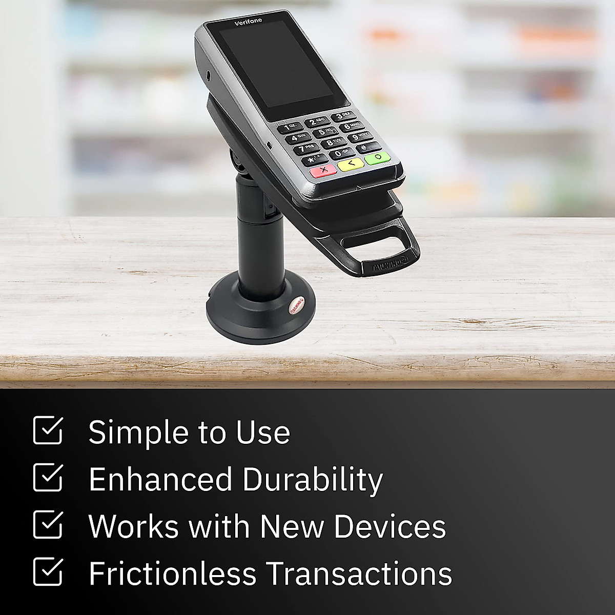 ENS Tailwind Verifone P200/P400 7" Latch and Lock Pole Mount PIN Pad Stand, Slim Design, Adhesive Installation, Black