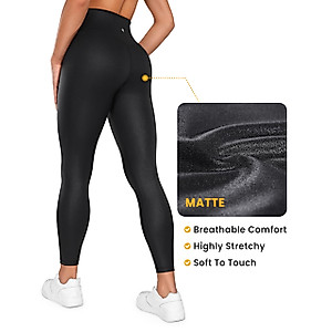 CRZ YOGA Womens Butterluxe Matte Faux Leather Cross Waist Leggings 25" - V Crossover High Waisted Lounge Leggings Black Classic Medium
