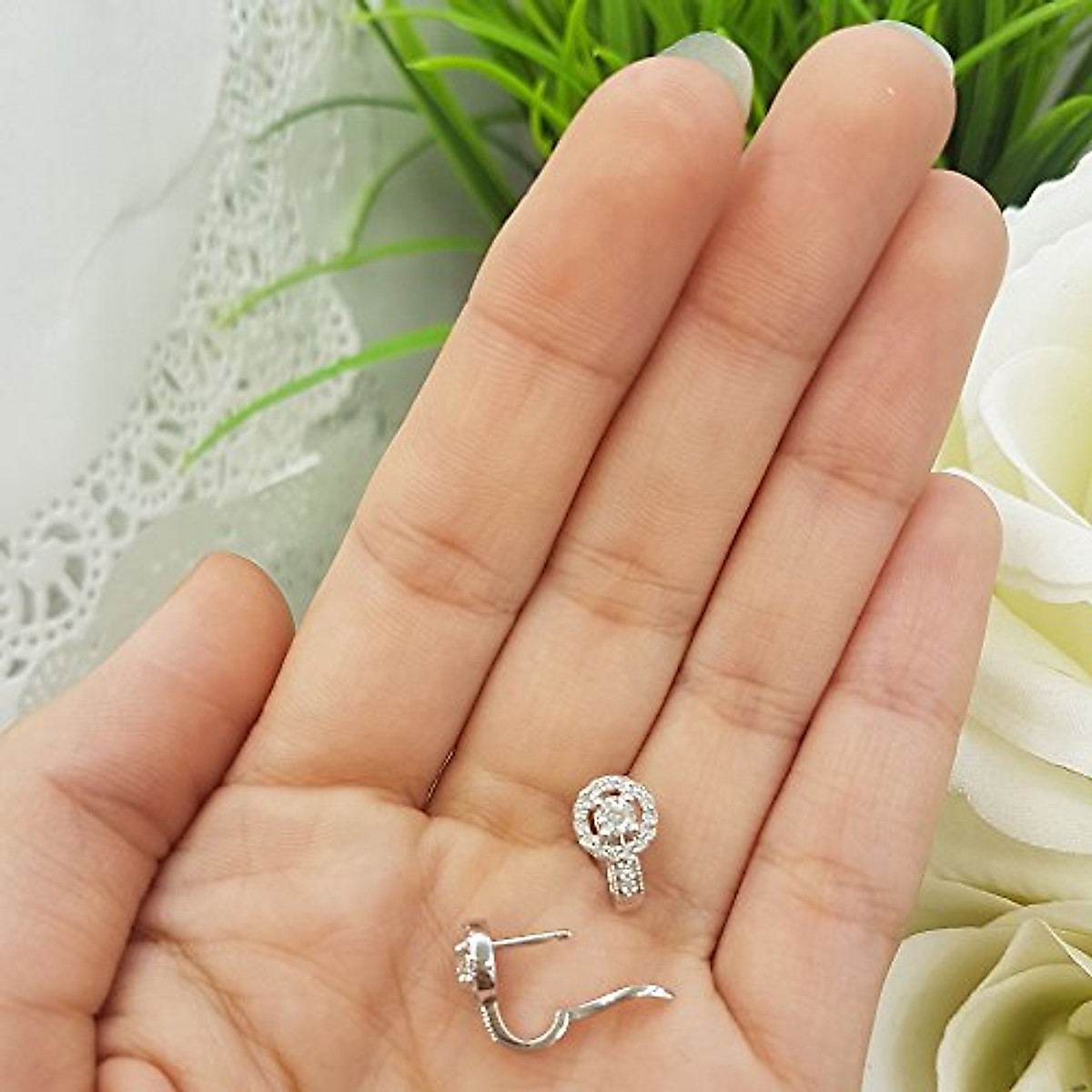 Dazzlingrock Collection 0.50 Carat (ctw) 14K Round White Diamond Ladies Halo Style Hoop Earrings 1/2 CT, White Gold