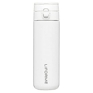 LIFORME Portable Water Bottle, Leakproof Screw Top, Lightweight, Eco-friendly, Hot/Cold Vacuum Insulation, Sweat-Free Double-Walled Design, BPA-Free, Grippy Textured Surface, 13OZ - White