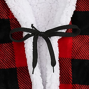Catalonia Buffalo Plaid Hooded Blanket Poncho | Wearable Blanket Wrap with Hand Pockets | Comfy Sherpa Fleece Throw Cape for Children and Adults, Women Gift