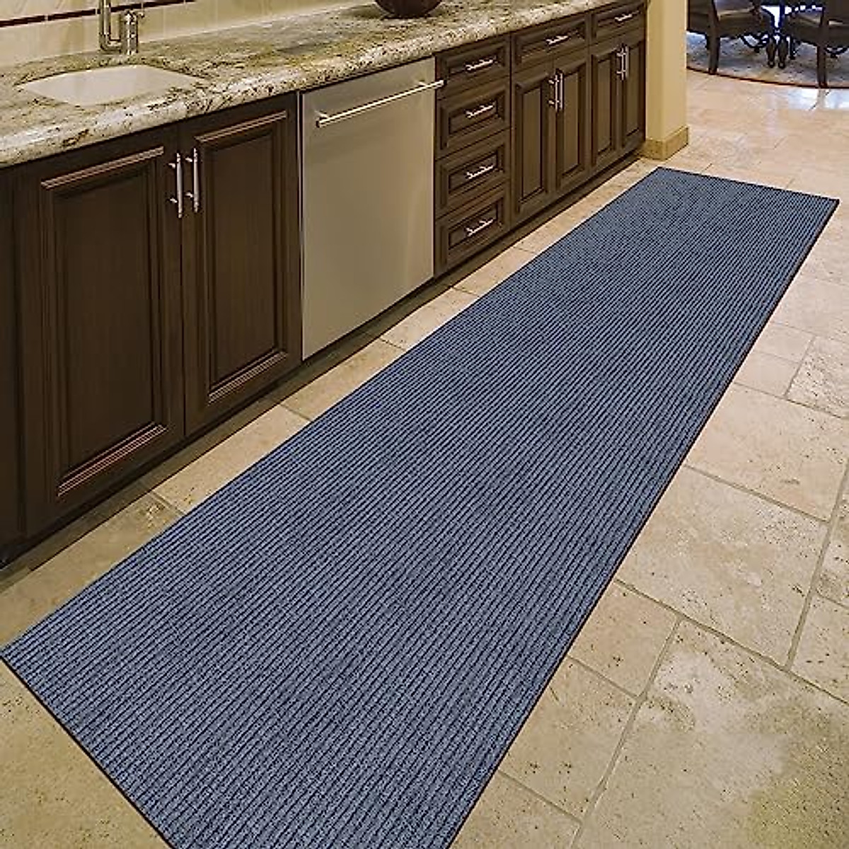 Sweet Home Stores Washable Rib Design Indoor/Outdoor Rubberback Runner Rug, Grey, 2'7" x 9'10"