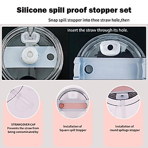 Stanley Cup Accessories Set Including 9 Pcs Silicone Spill Proof Stopper,3 Pcs Straw Cover Cap for 9-10 mm animal Straw Topper, 3Pcs Reusable Straw and 1 Cleaning Brush for Stanley Cup 40oz & 30oz