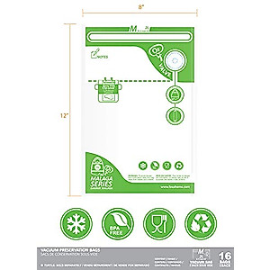 FOSA Reusable Vacuum Food Storage Bags Vacuum Zipper Bag, Medium (8 x 12 inches), 16 pack