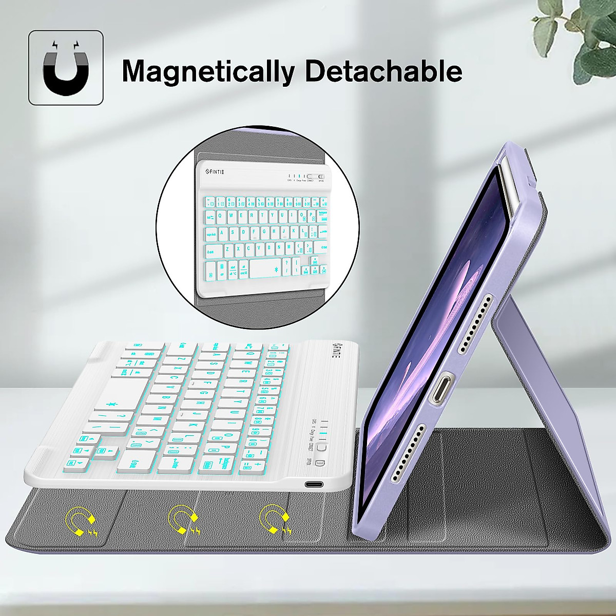 FINTIE Keyboard Case for iPad Mini (A17 Pro) 7th Generation 2024 / iPad Mini 6th Gen 8.3 Inch, Soft TPU Back Cover with Magnetically Detachable Wireless Bluetooth Keyboard, Backlight/Lilac Purple