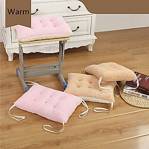 HUIDUO Comfort Seat Cushion Soft Chair Pads Warm Chair Cushion 16x16x4 inches Camel White Lambs Wool Fluffy for Adults and Kids for Kitchen Dining Living Room Office Chair Set of 2