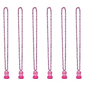 Beistle 6 Piece Novelty Beaded Necklaces with 1 Ounce Wille Shot Glasses Bachelorette Party Supplies, 33", Pink